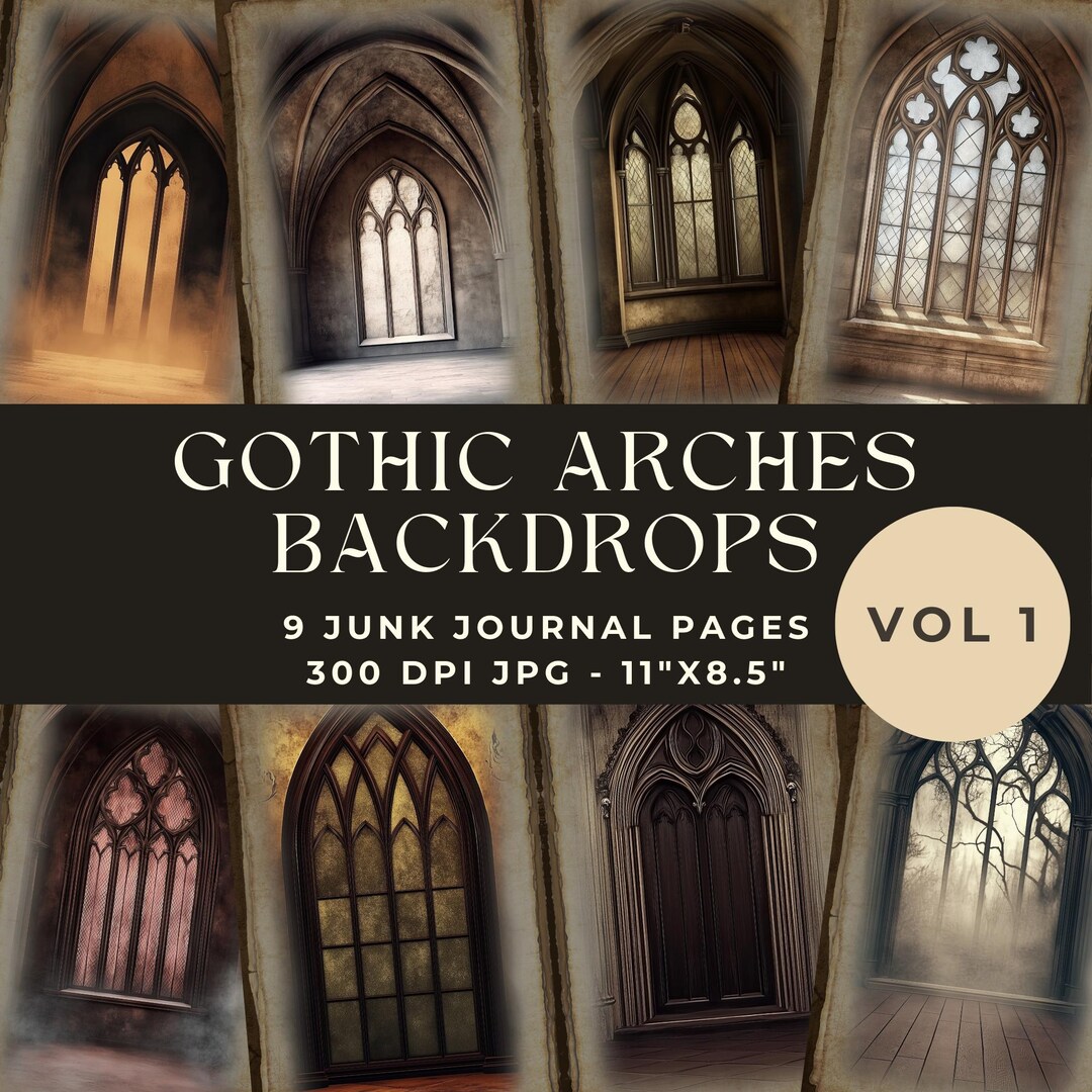 Gothic Arches Junk Journal Page, Halloween Background, Gothic Backdrop ...