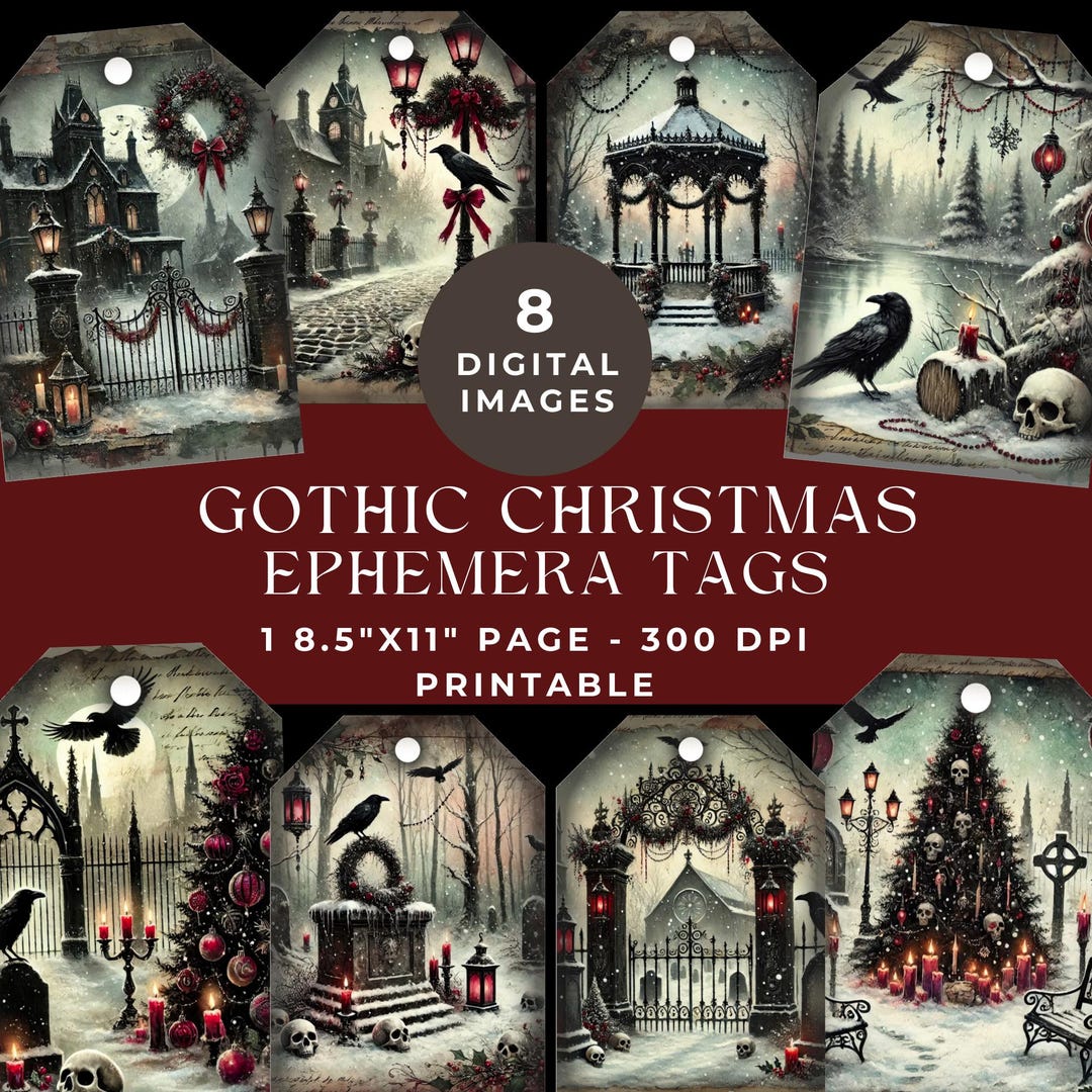 Gothic Christmas Tags, Vintage Ephemera, Digital Scrapbooking, Gothic ...