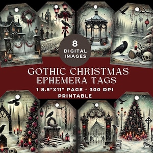 Gothic Christmas Tags, Vintage Ephemera, Digital Scrapbooking, Gothic ...