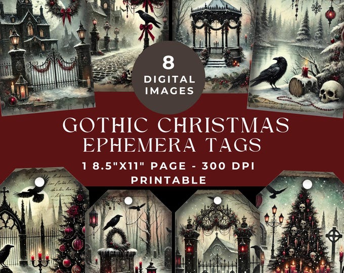 Gothic Christmas Tags, Vintage Ephemera, Digital Scrapbooking, Gothic ...