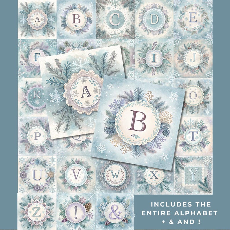 Winter Letters and Numbers Cut Outs, Alphabet Junk Journal Ephemera ...