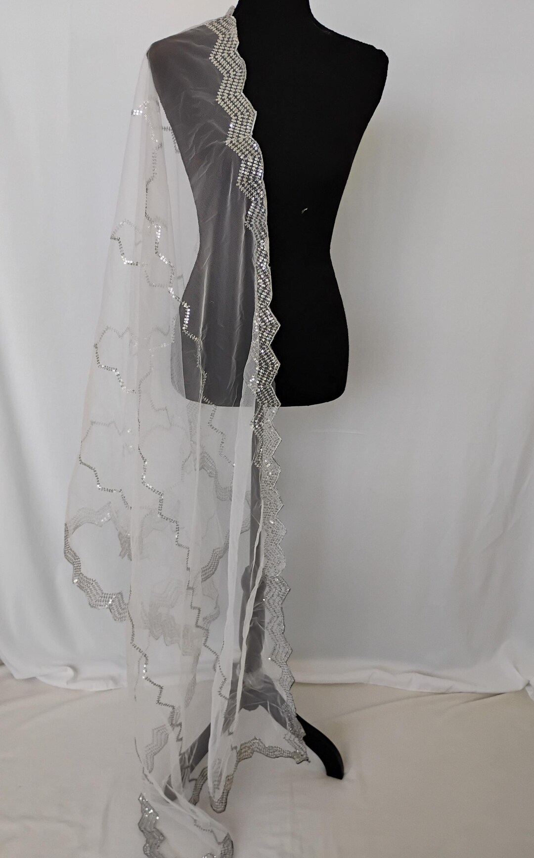 Net Silver Dupatta/chunni With Attractive Cut Work - Etsy