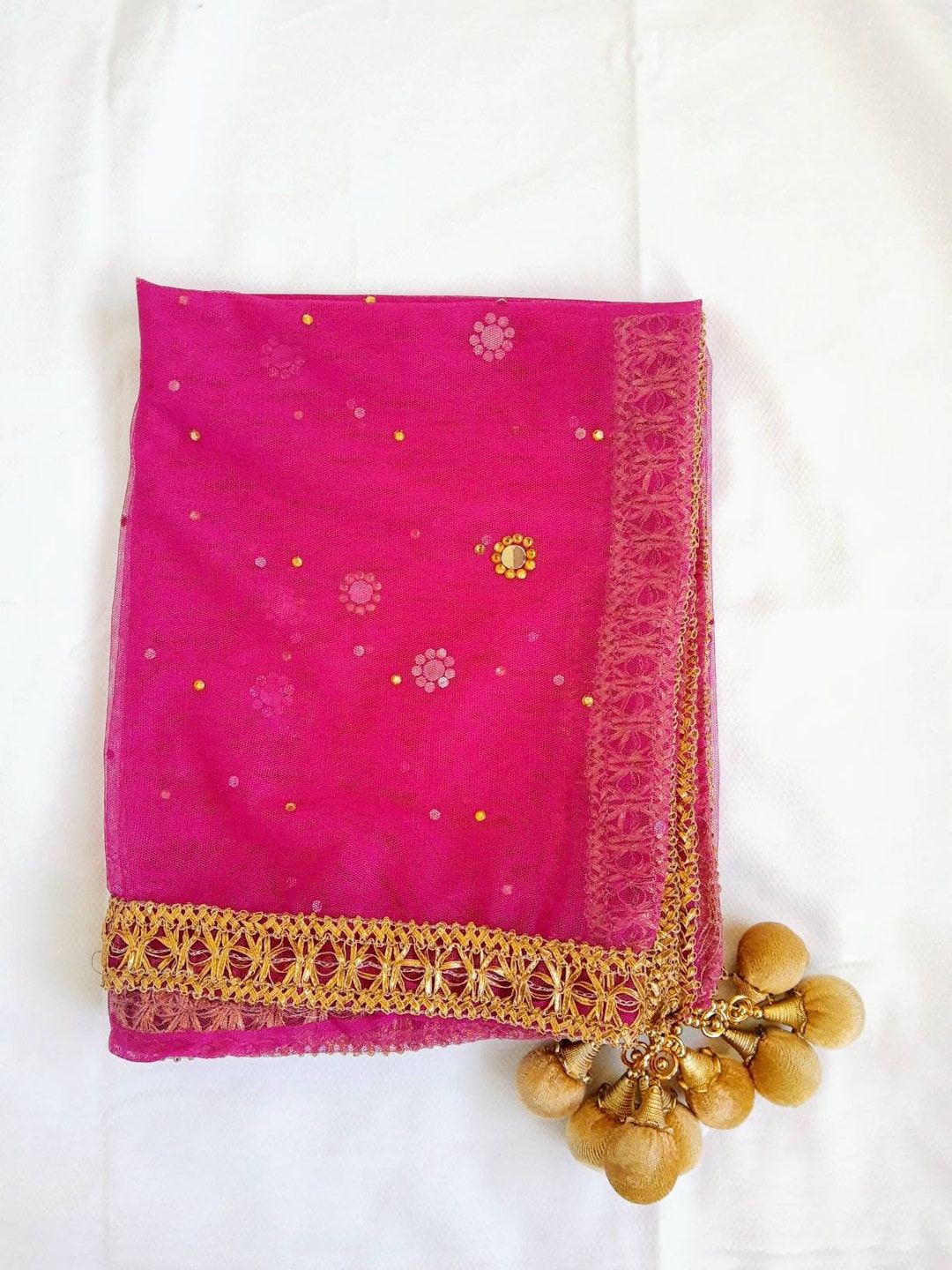 Net Stole Dupatta With Zari Border,kundans and Mirrors Attached on the ...