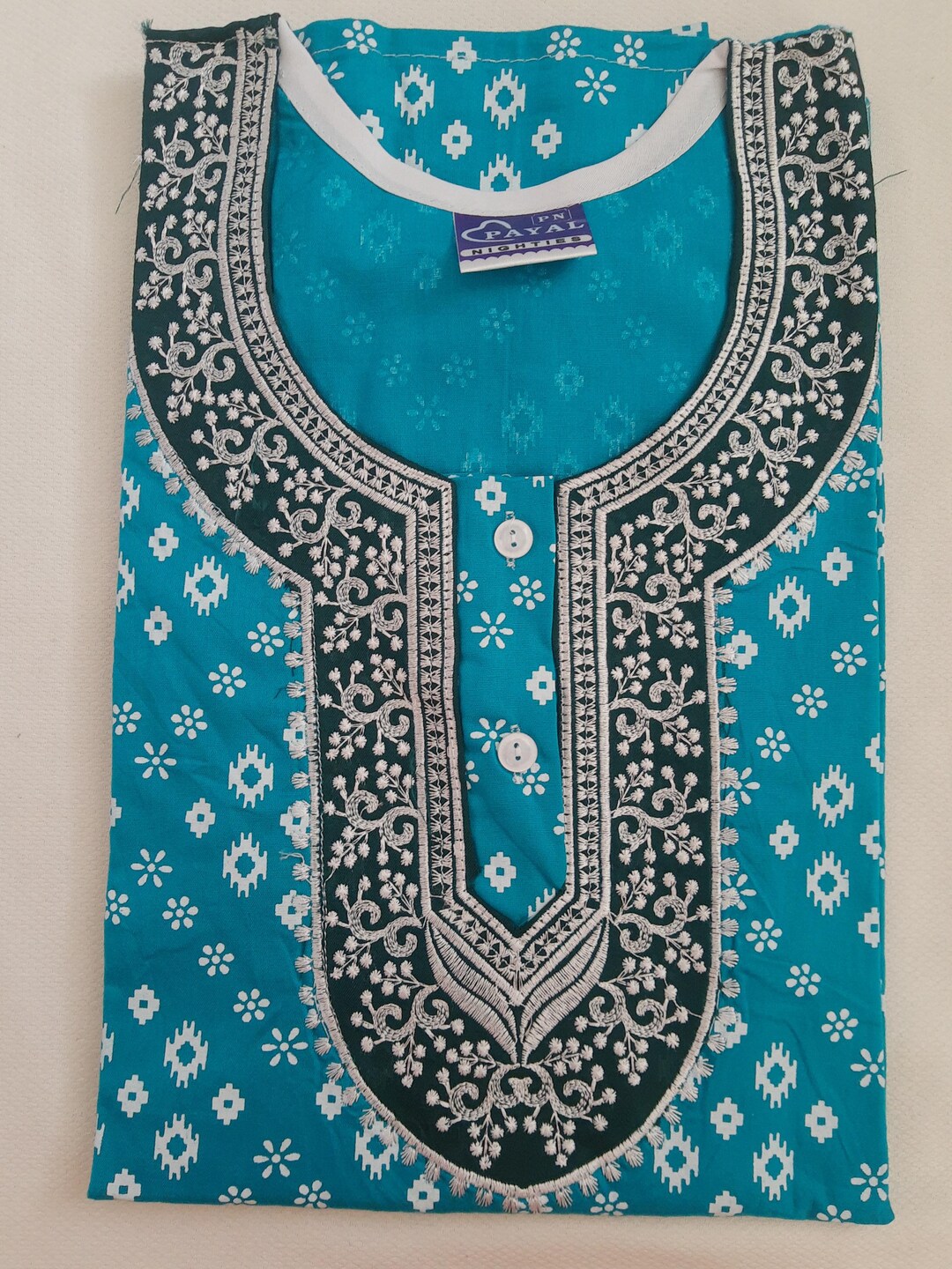 Cotton Printed Embroidered Neck / Indian Night Gown/sleepwear/ Bust 52 ...