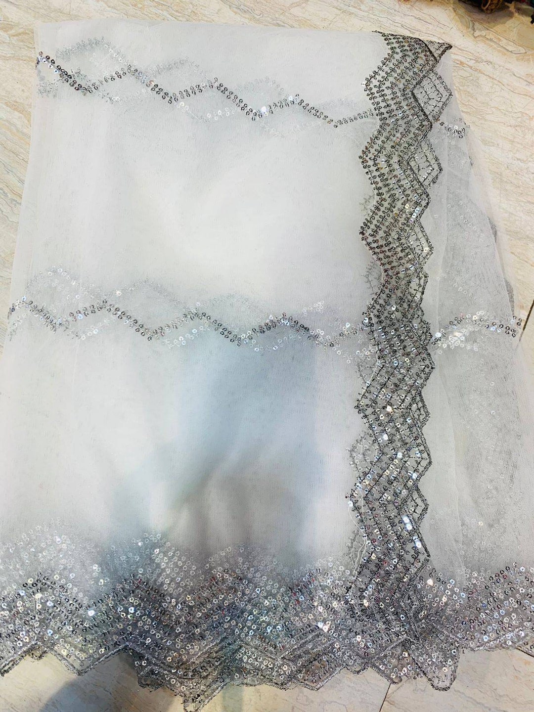 Net Silver Dupatta/chunni With Attractive Cut Work - Etsy