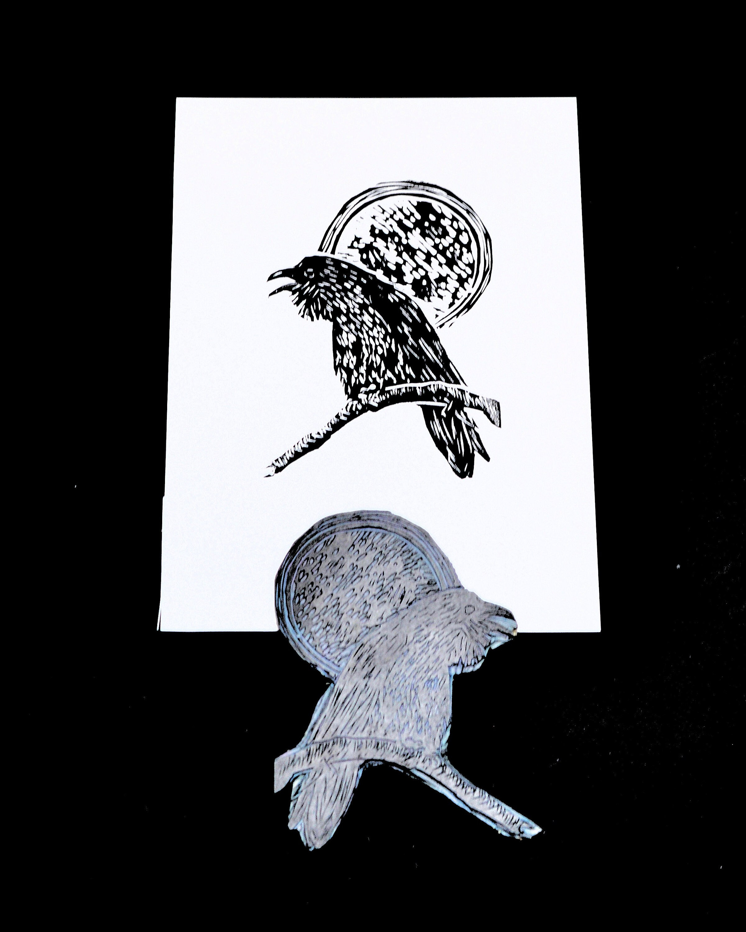 Raven Moon, Linocut Print, Hand Carved and Printed, Original Art ...