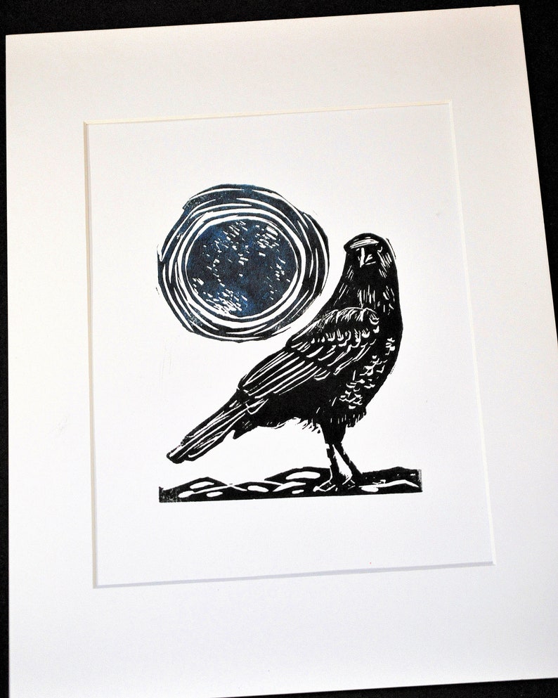 American Crow Print Crow Moon Print Original Print Wall Art Decor ...