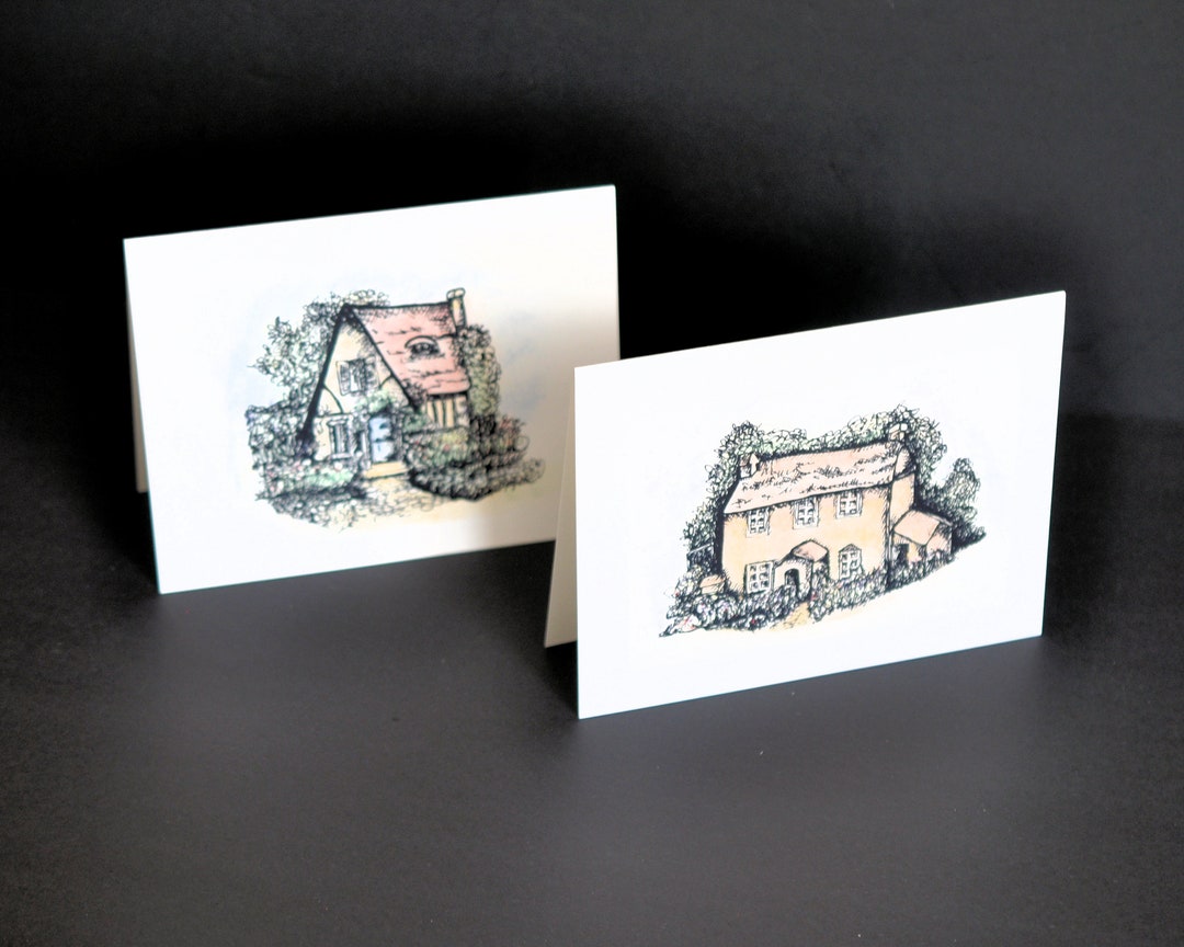 4 Countryside Cottage Note Cards, High Quality, Whimsical Cards, Cozy ...