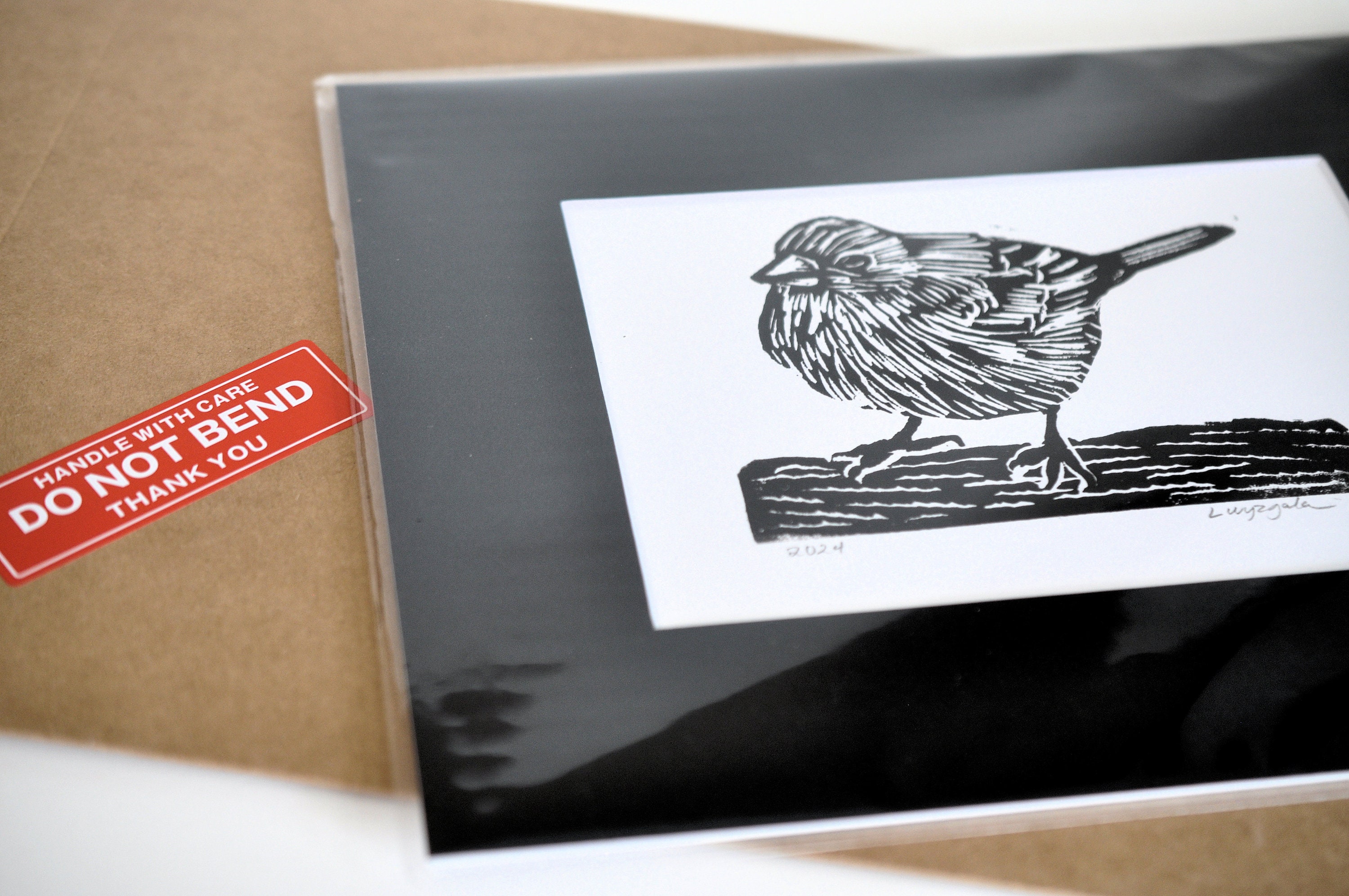 Backyard Bird Linocut, 8x10 Matted Hand Carved and Handprinted Linocut ...