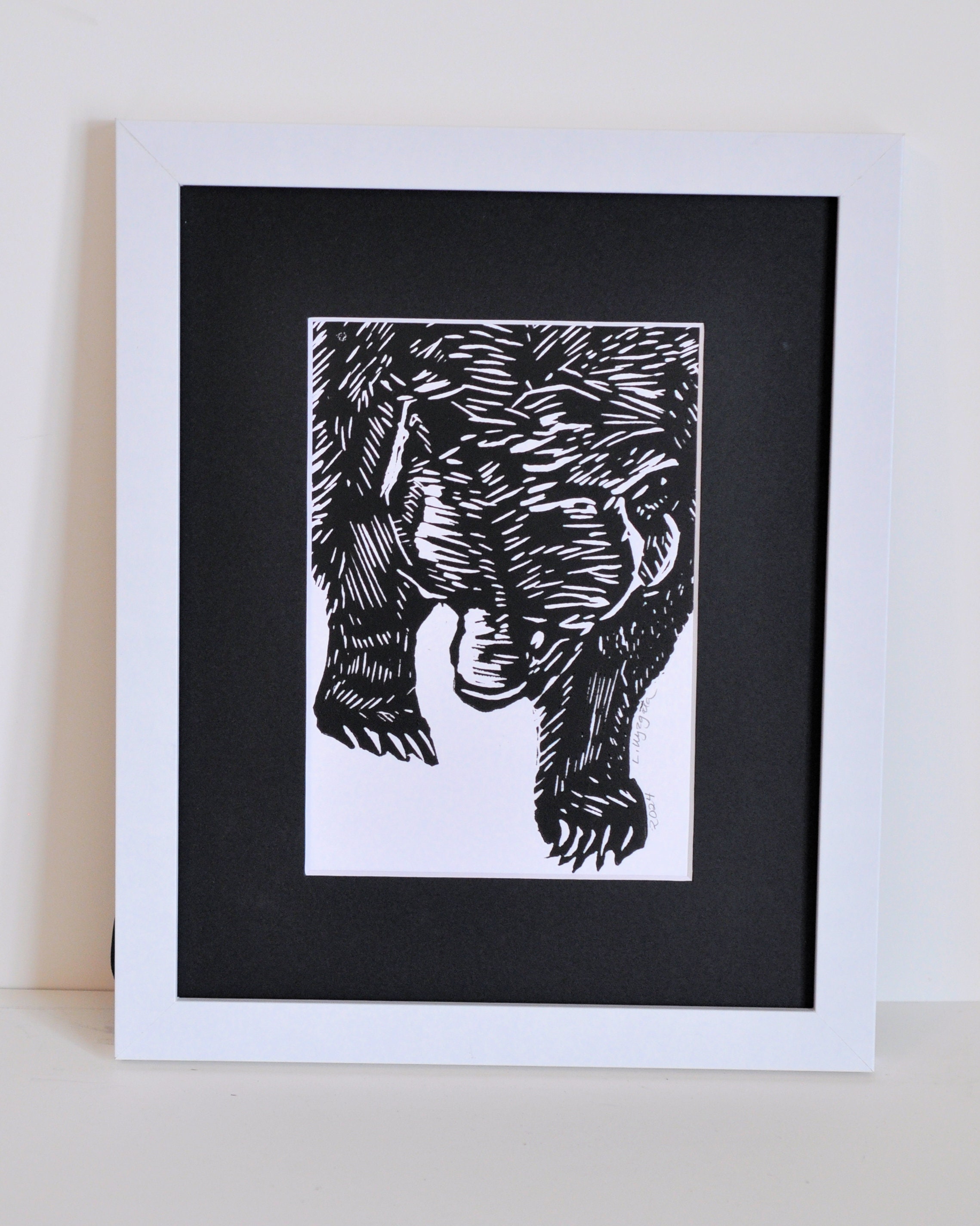 Grizzly Bear Linocut, 8x10 Matted Linocut Print, Original Signed Art ...