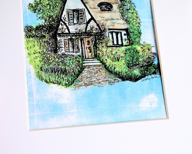 Original Tudor Cottage Wall Art Gelli Print From My Ink Drawing Mat ...