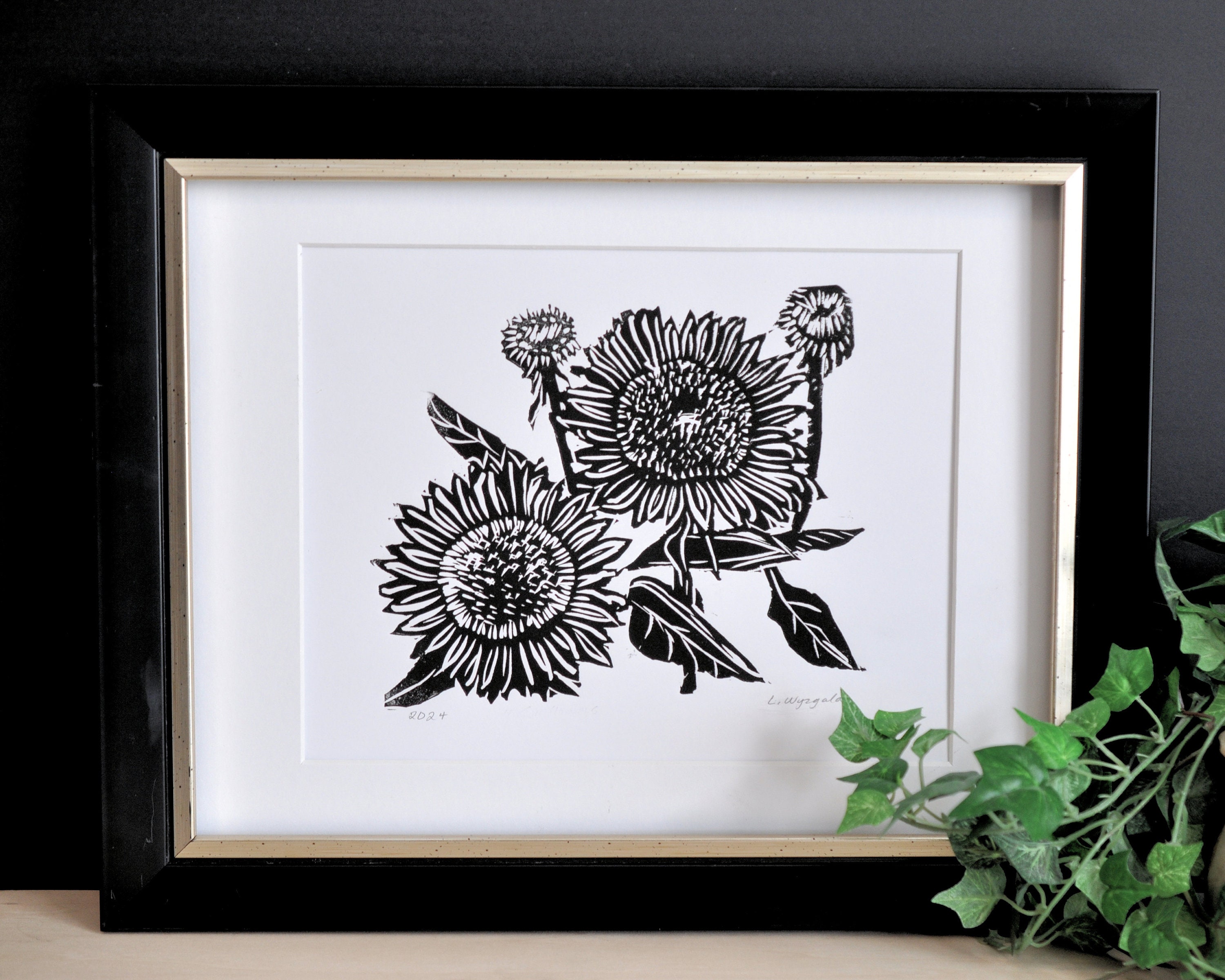 Sunflower Linocut, Original Linocut Print, Hand Carved Lino, Flower ...