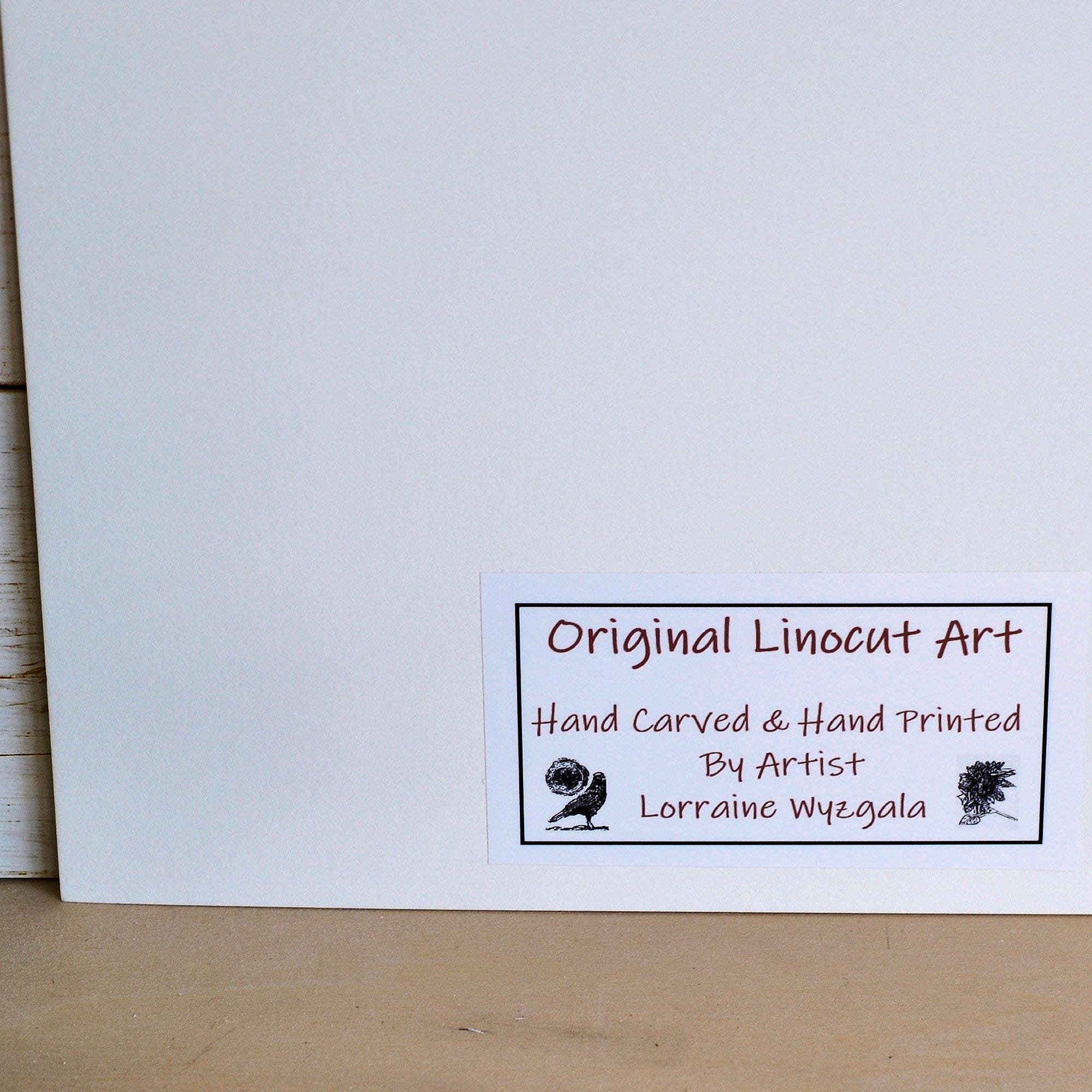 Crow Linocut - Hand Carved and Printed - With 8 X 10 Black Mat - Etsy