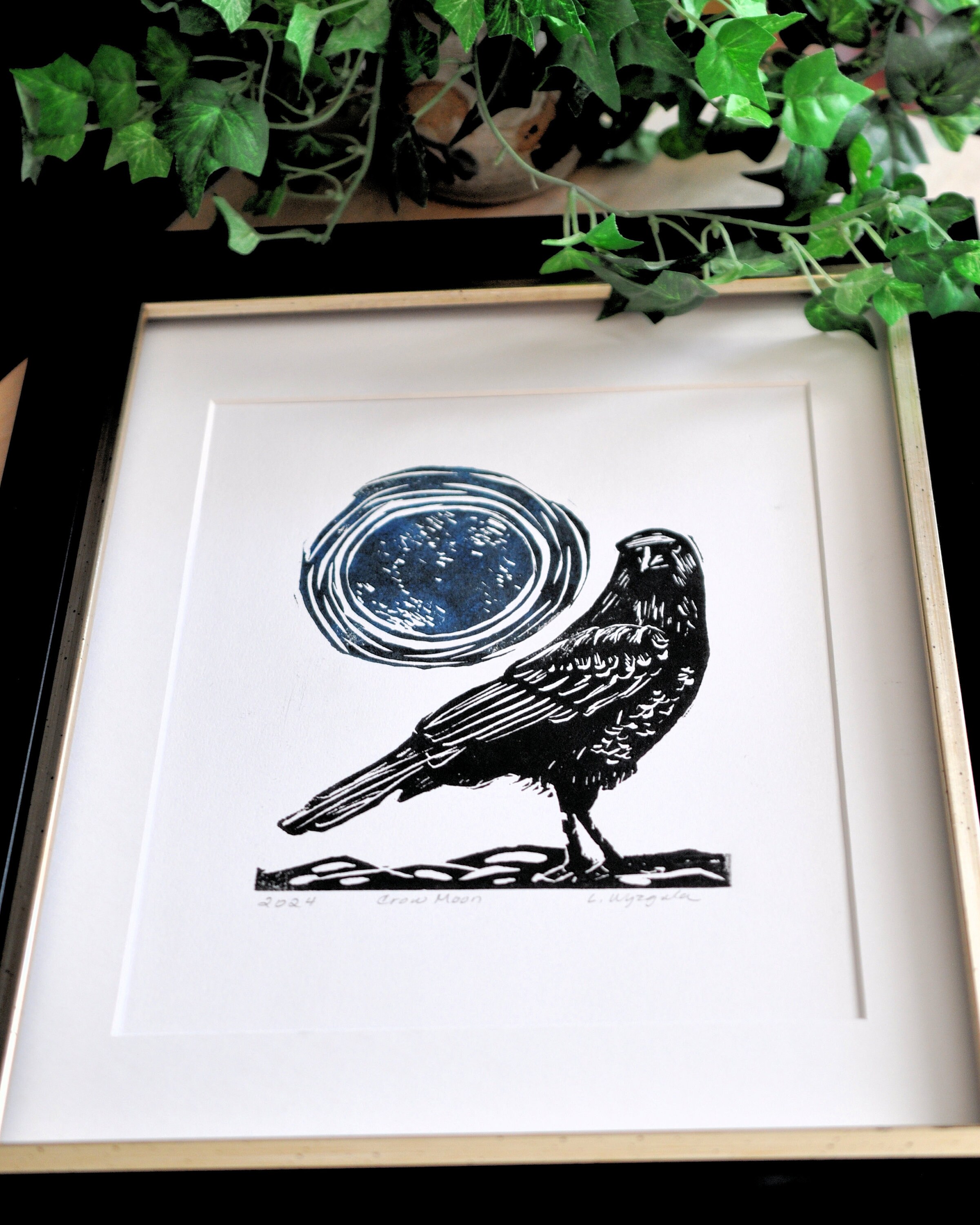 American Crow Print, Crow Moon Print, Original Print, Wall Art Decor ...