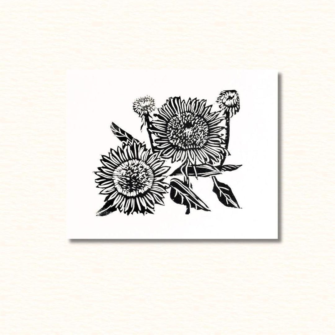 Sunflower Linocut Print, Hand Carved Floral Art, Signed - Etsy