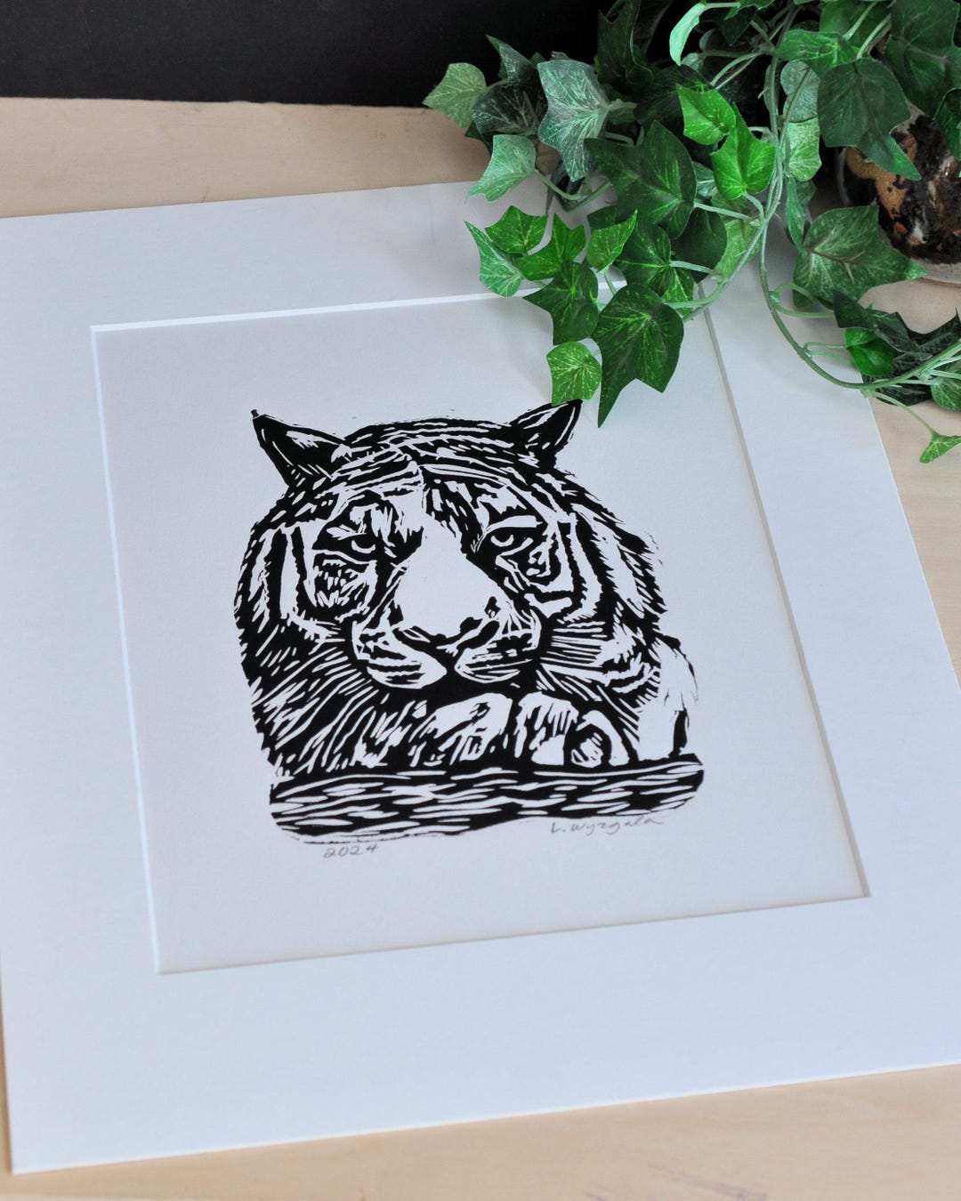 Tiger Linocut Print, Original Art, Hand Carved and Printed, Wall Art ...