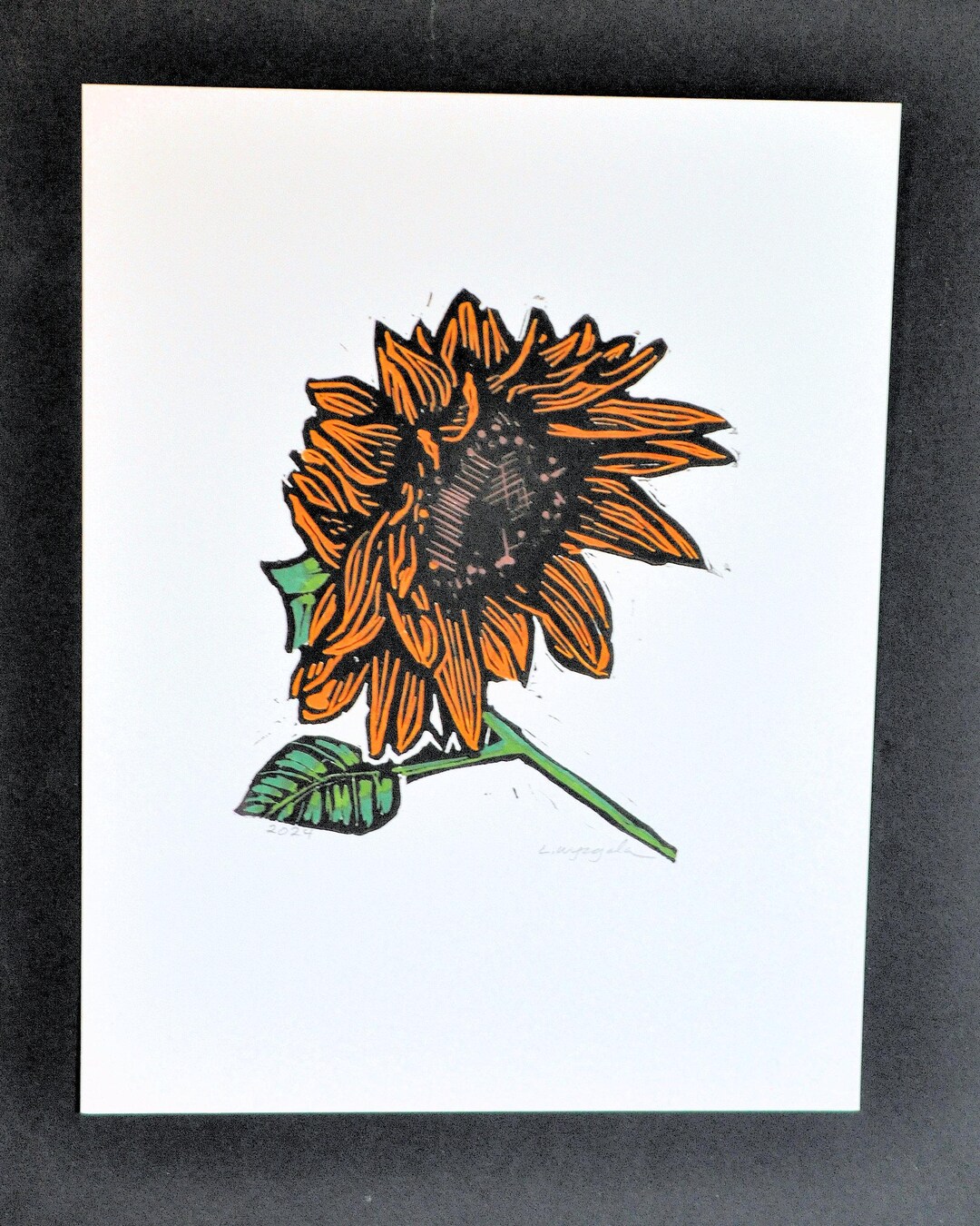 Sunflower Linocut Print: Hand-colored Floral Art, Signed - Etsy