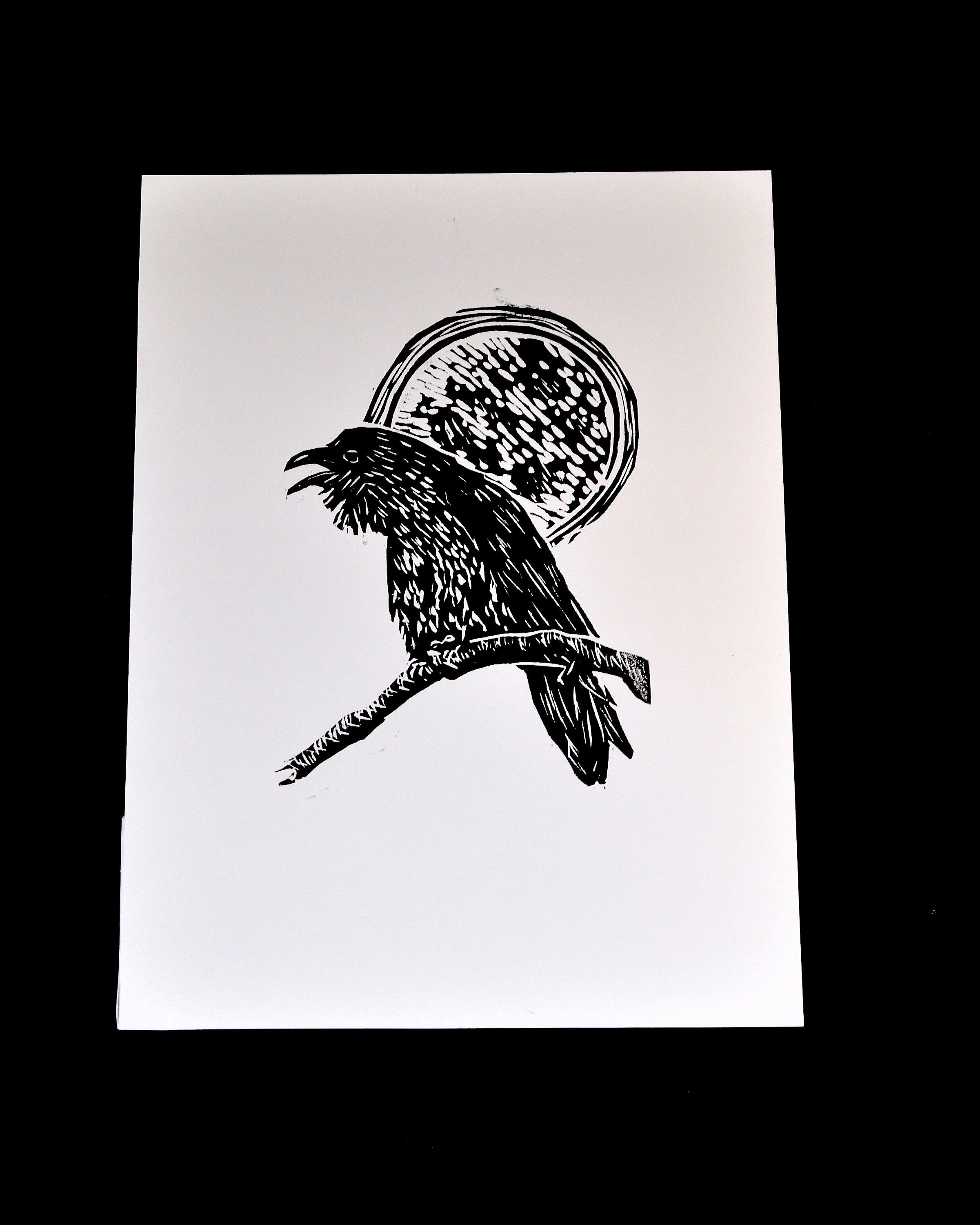Raven Moon, Linocut Print, Hand Carved and Printed, Original Art ...
