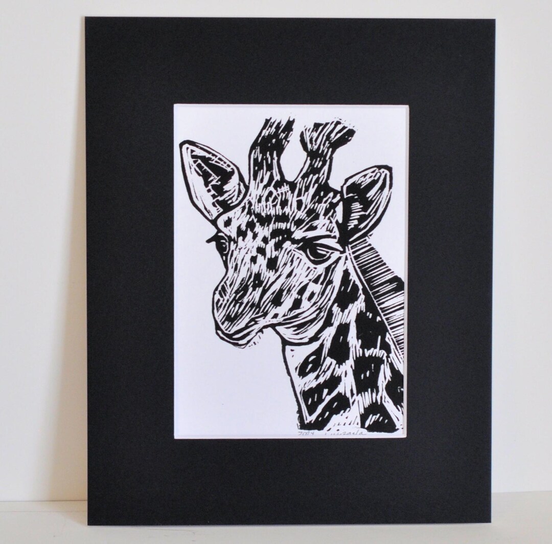 Young Giraffe Linocut Print: Matted 8x10 Hand-carved Animal Art - Etsy