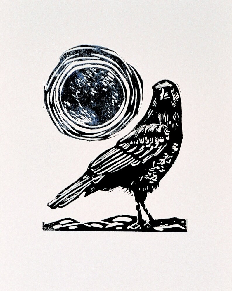 American Crow Print, Crow Moon Print, Original Print, Wall Art Decor ...