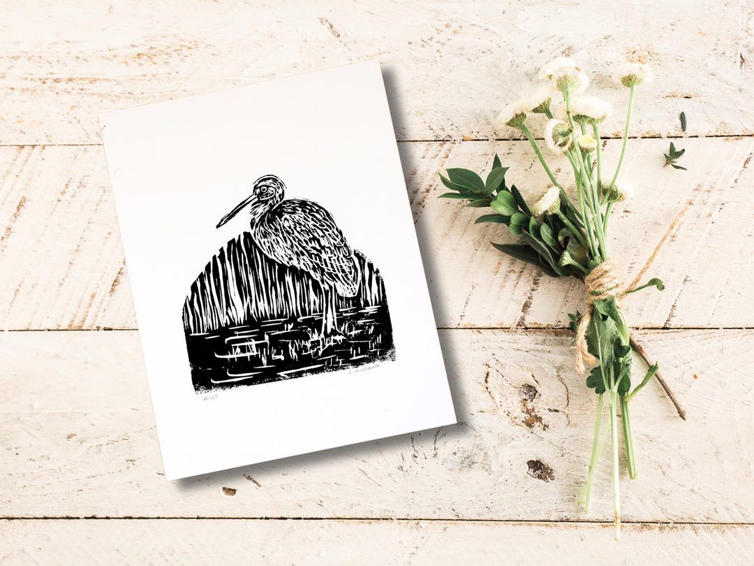 Crane Linocut Print, Original Art, Hand Carved Lino, Wall Art, - Etsy