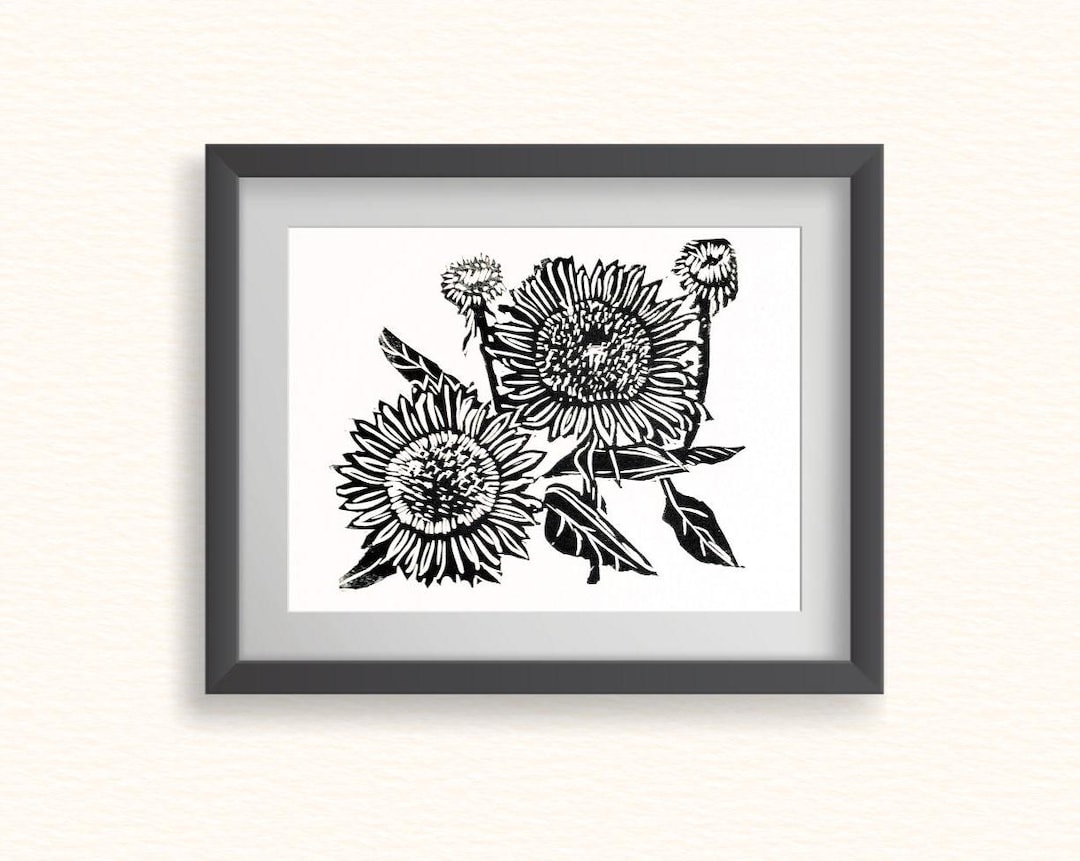 Sunflower Linocut, Original Linocut Print, Hand Carved Lino, Flower ...