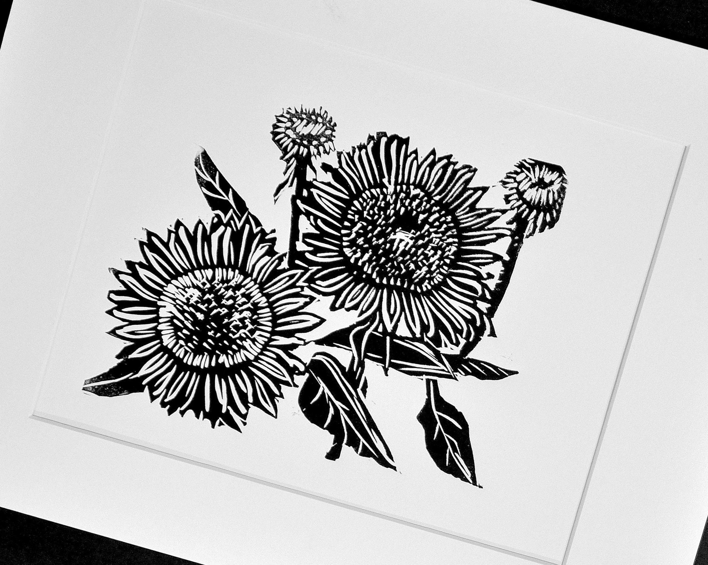 Sunflower Linocut Print, Hand Carved Floral Art, Signed - Etsy