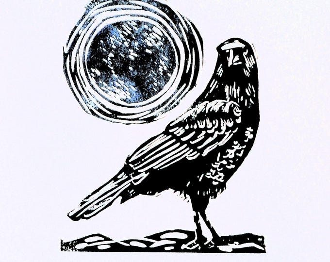 American Crow Print, Crow Moon Print, Original Print, Wall Art Decor ...