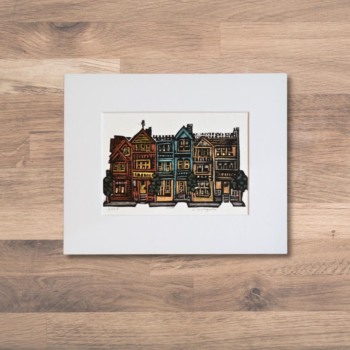 City Block Linocut Print: Hand-carved Original Art With White Mat - Etsy
