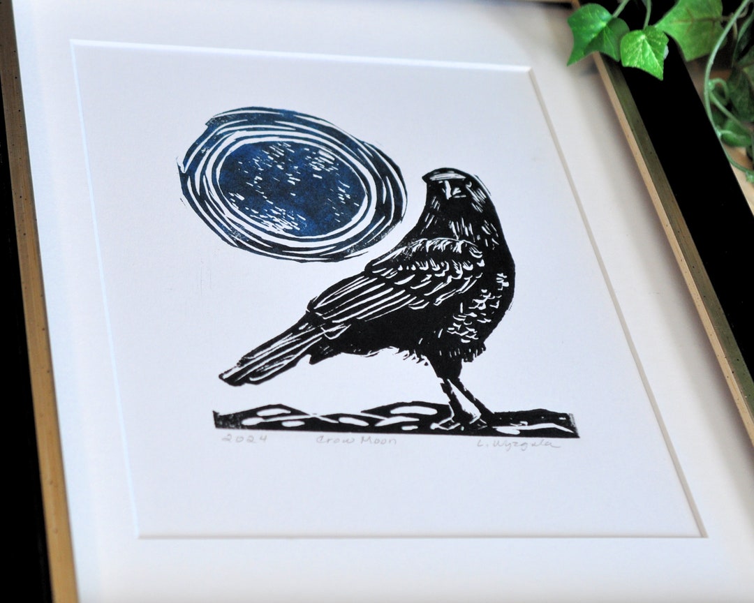 American Crow Print, Crow Moon Print, Original Print, Wall Art Decor ...