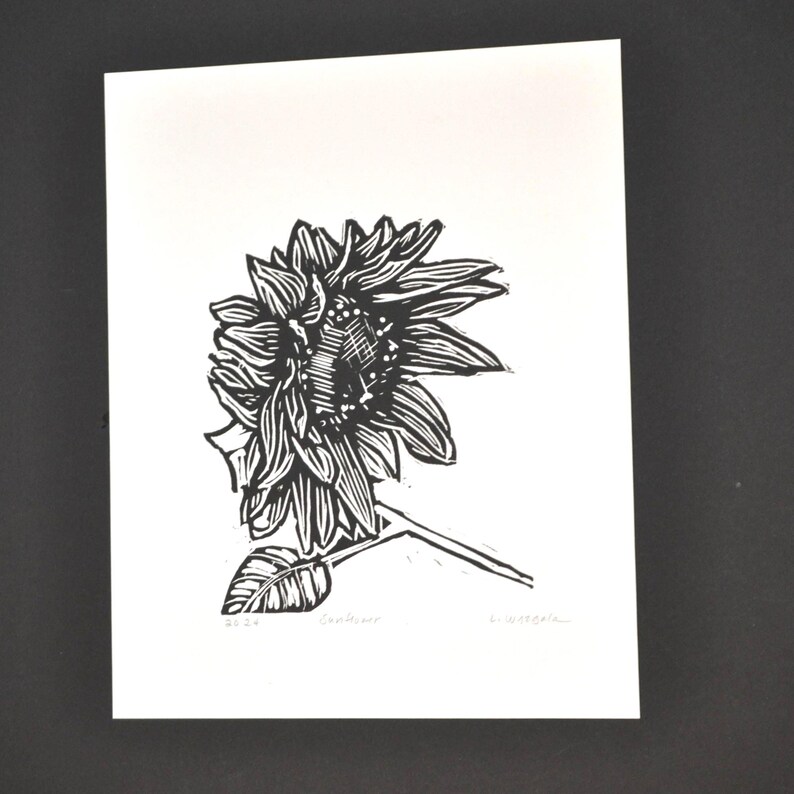 Sunflower Linocut Print: Hand-carved Nature Art, 8x10 Matted - Etsy