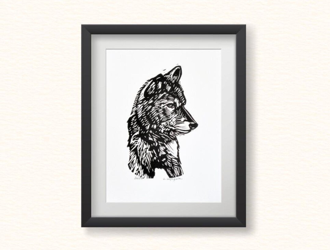 Wolf Linocut Print, Original Signed Art, Wolf Wall Art, Animal Wall Art ...