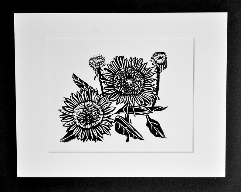 Sunflower Linocut, Original Linocut Print, Hand Carved Lino, Flower ...