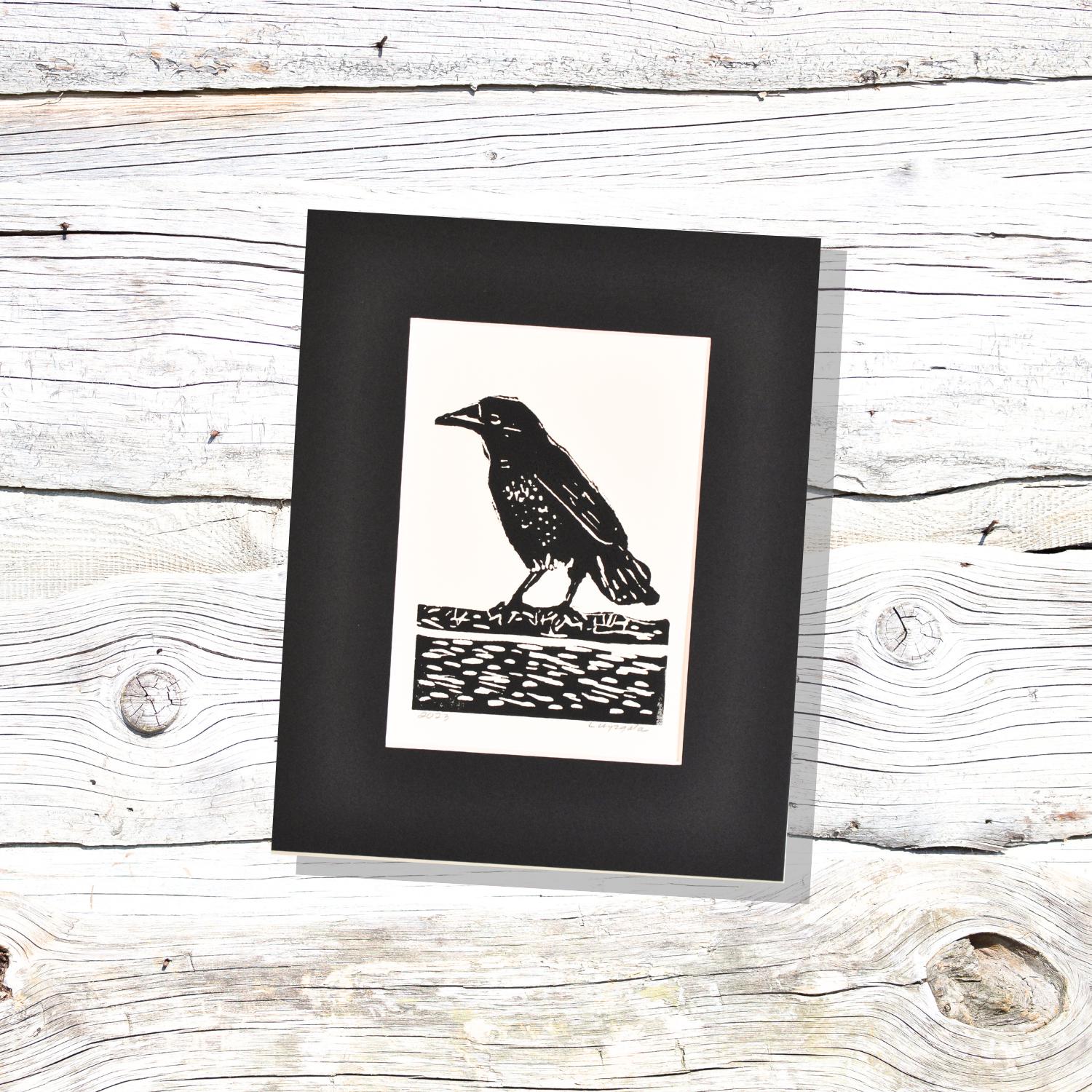 Crow Linocut Print: Original Signed Bird Art (8x10 in Mat) - Etsy