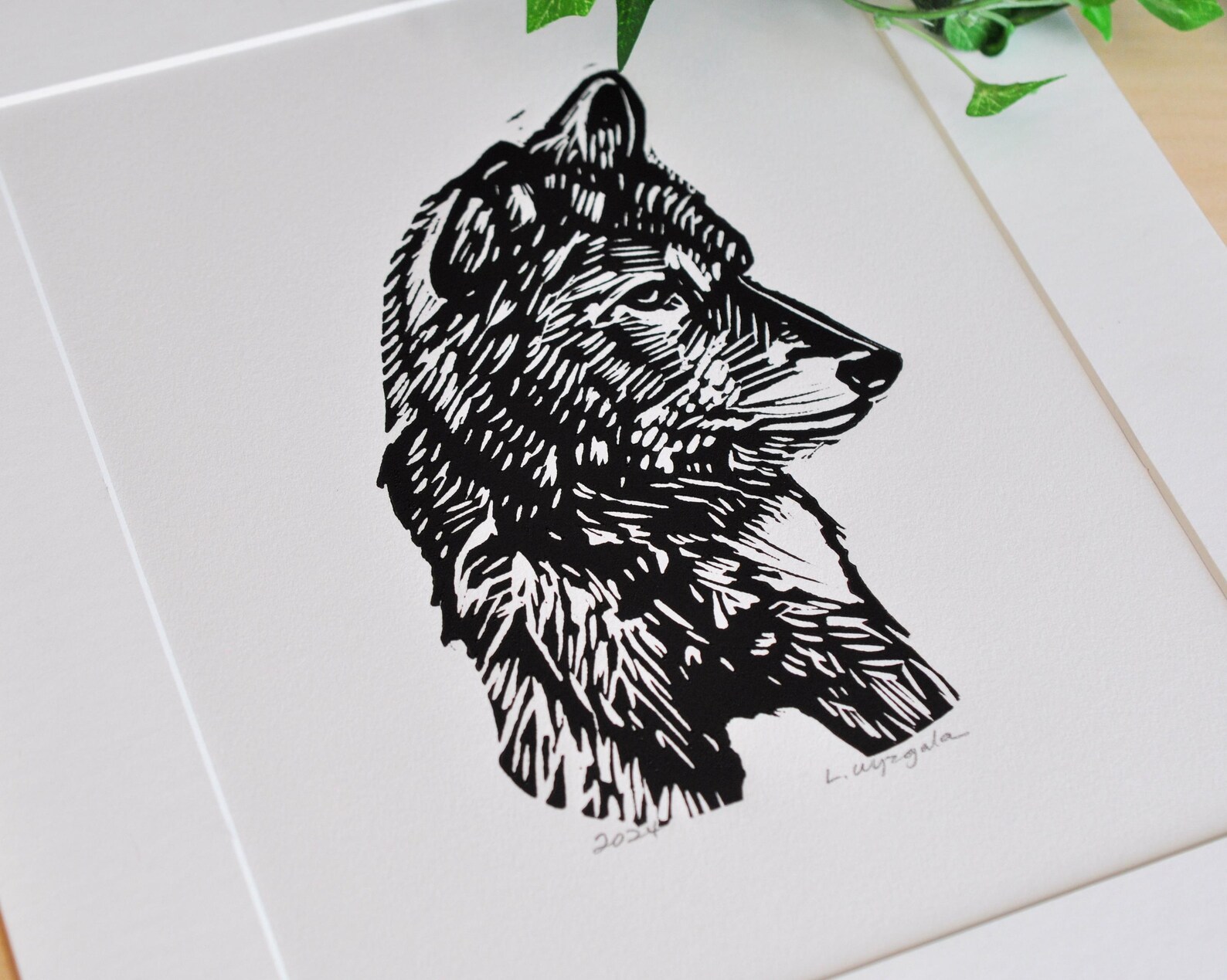 Wolf Linocut Print, Original Signed Art, Wolf Wall Art, Animal Wall Art ...