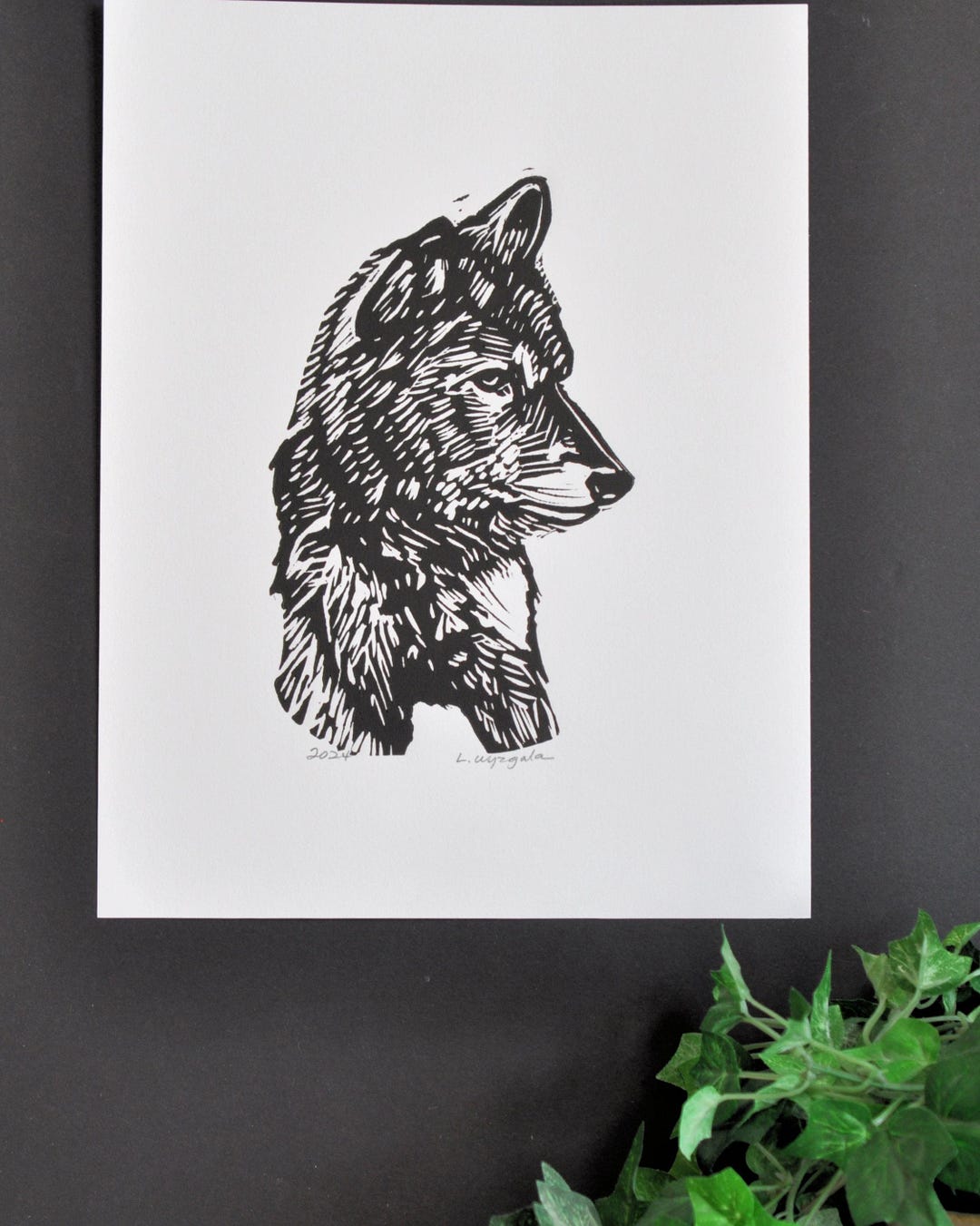 Wolf Linocut Print, Original Signed Art, Wolf Wall Art, Animal Wall Art ...