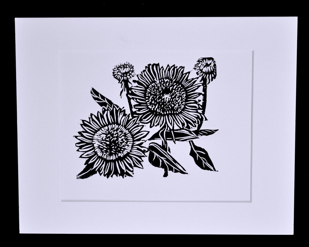 Sunflower Linocut, Original Linocut Print, Hand Carved Lino, Flower ...