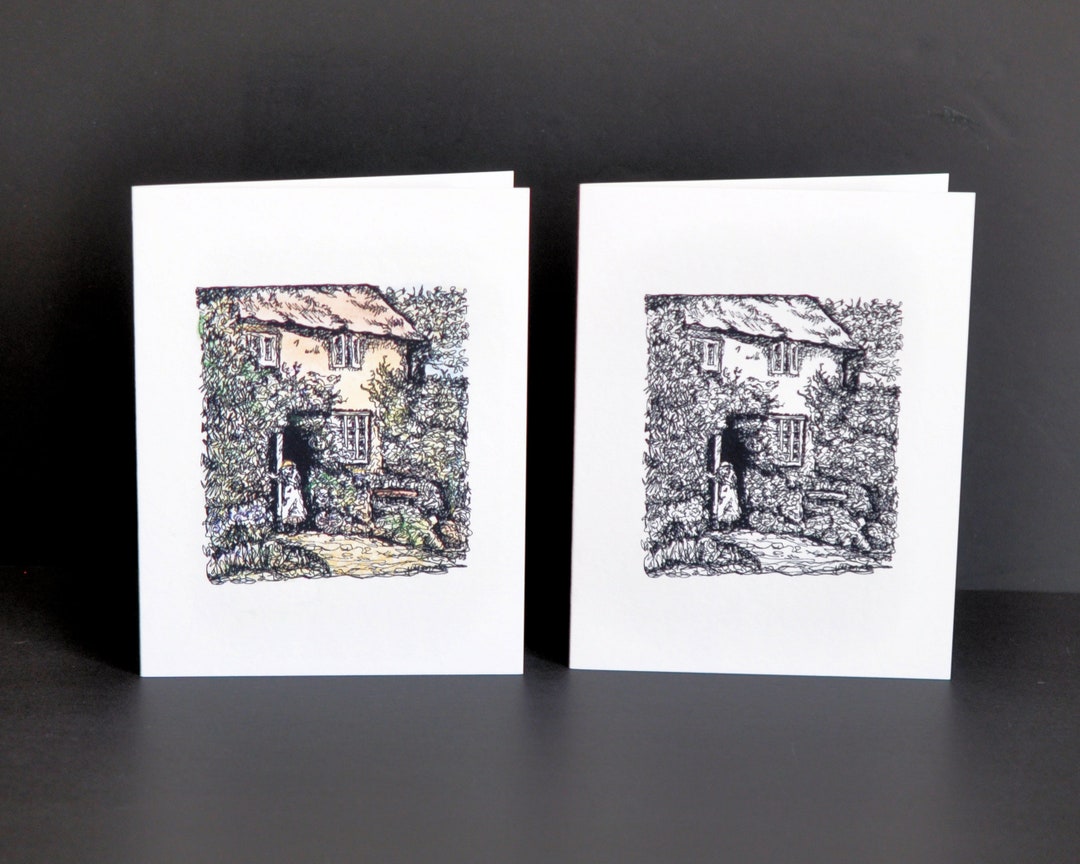 4 English Cottage Note Cards, Color or Black and White, High Quality ...