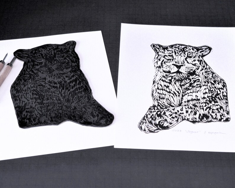 Jaguar Linocut Prints, Hand Carved and Pulled Print, Wall Art Decor ...
