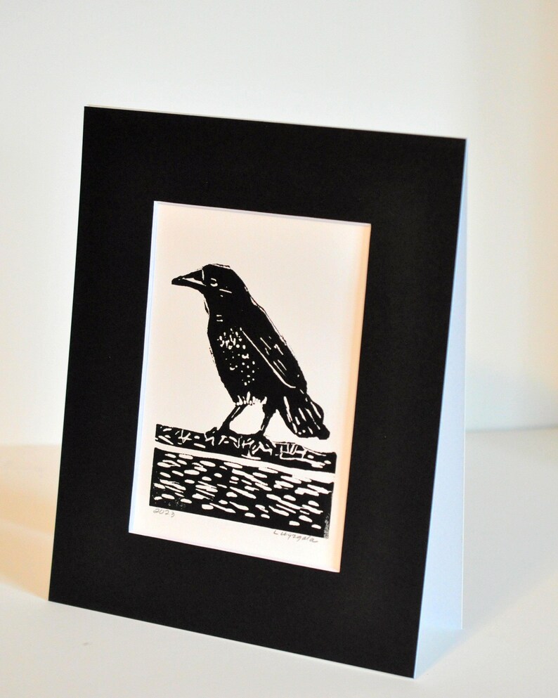 Crow Linocut - Hand Carved and Printed - With Mat or Print Only - Etsy