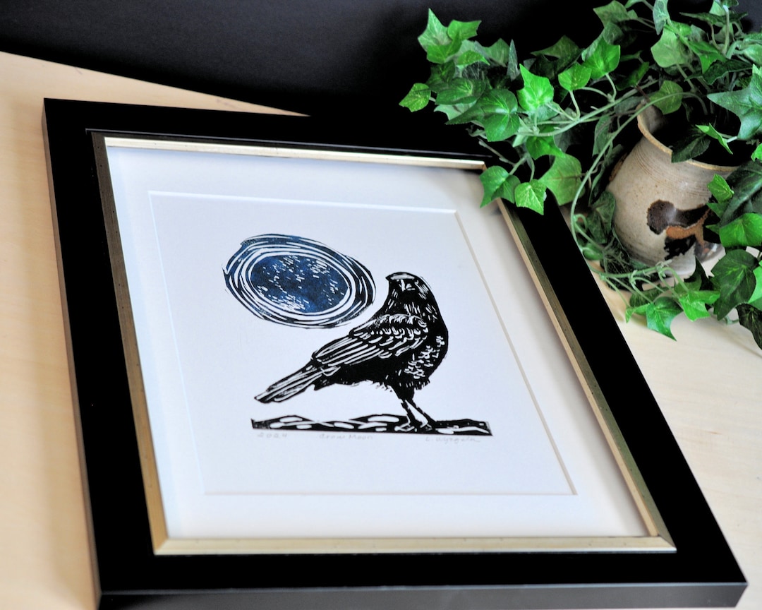 American Crow Print, Crow Moon Print, Original Print, Wall Art Decor ...