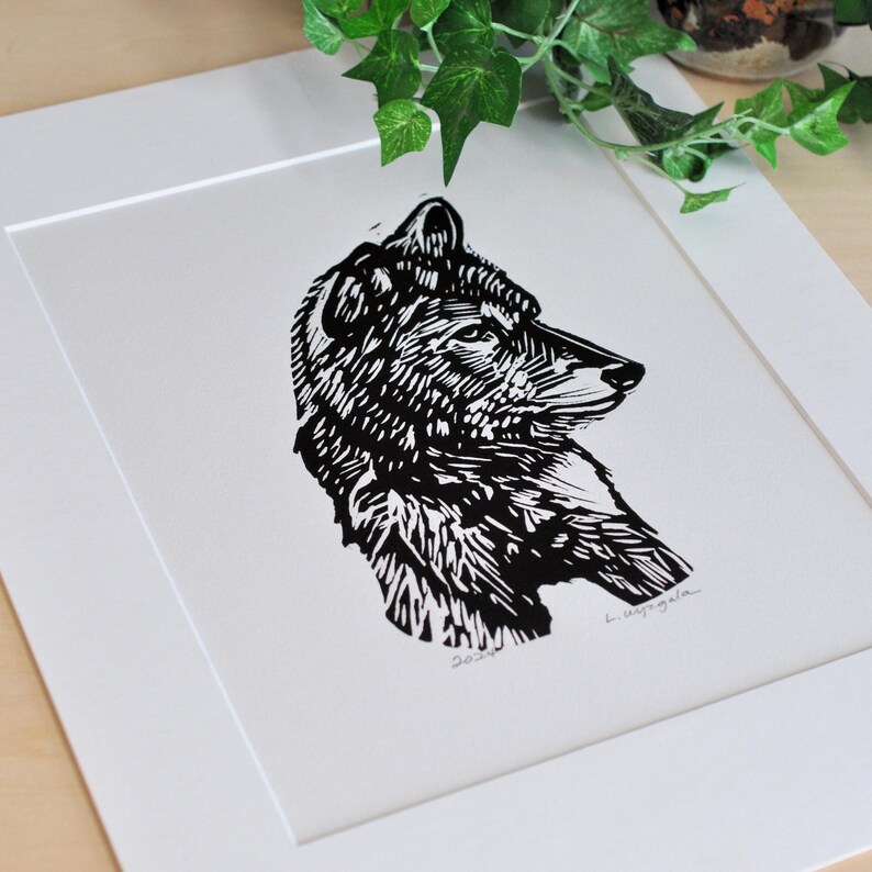 Wolf Linocut Print, Original Signed Art, Wolf Wall Art, Animal Wall Art ...