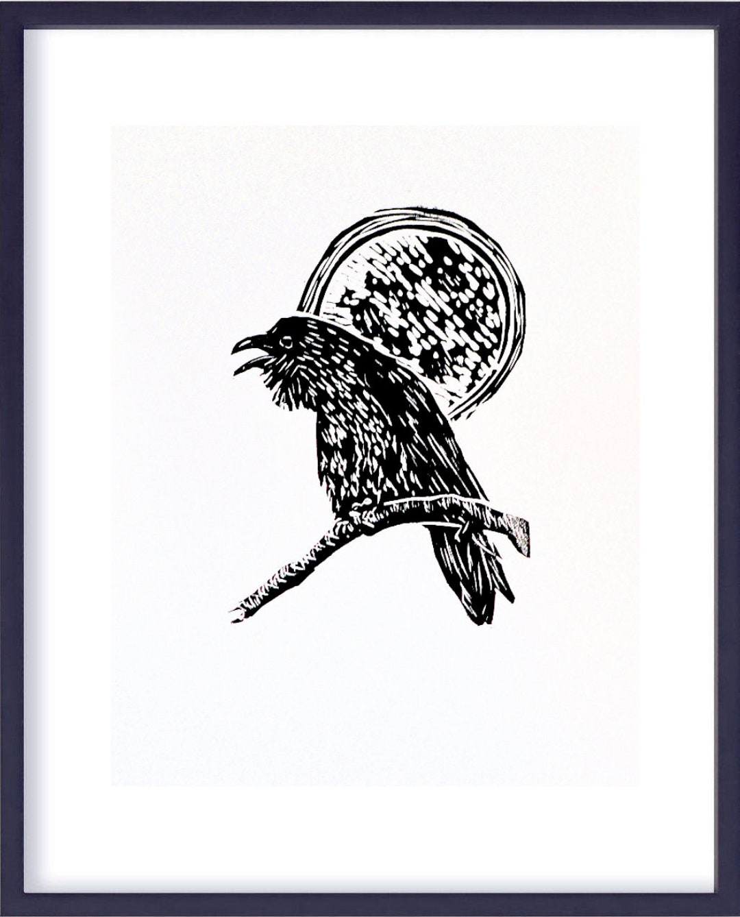Raven Moon, Linocut Print, Hand Carved and Printed, Original Art ...
