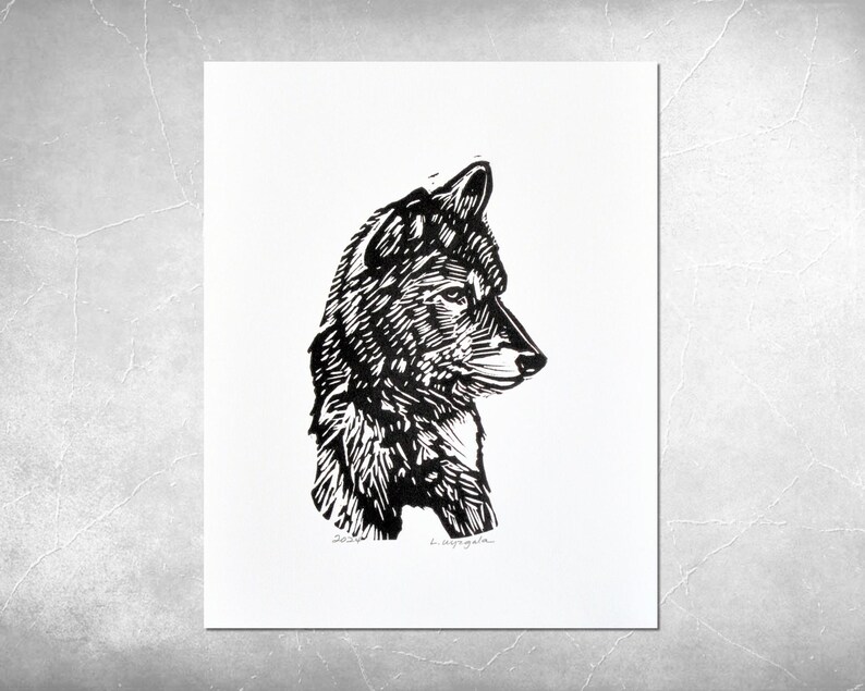 Wolf Linocut Print, Original Signed Art, Wolf Wall Art, Animal Wall Art ...