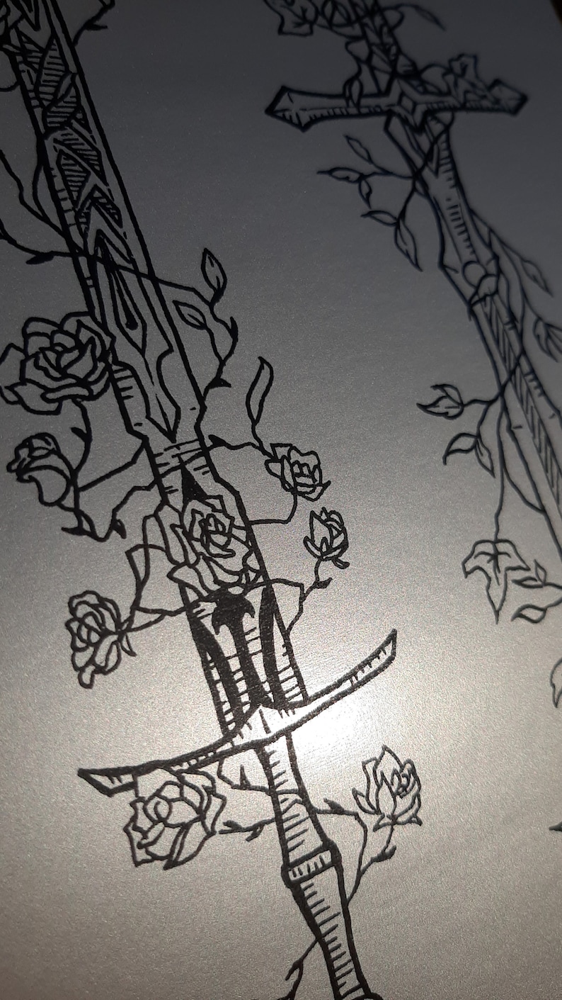 Double Edge Sword Print Medieval Swords // Vines // Weapons // Black ...