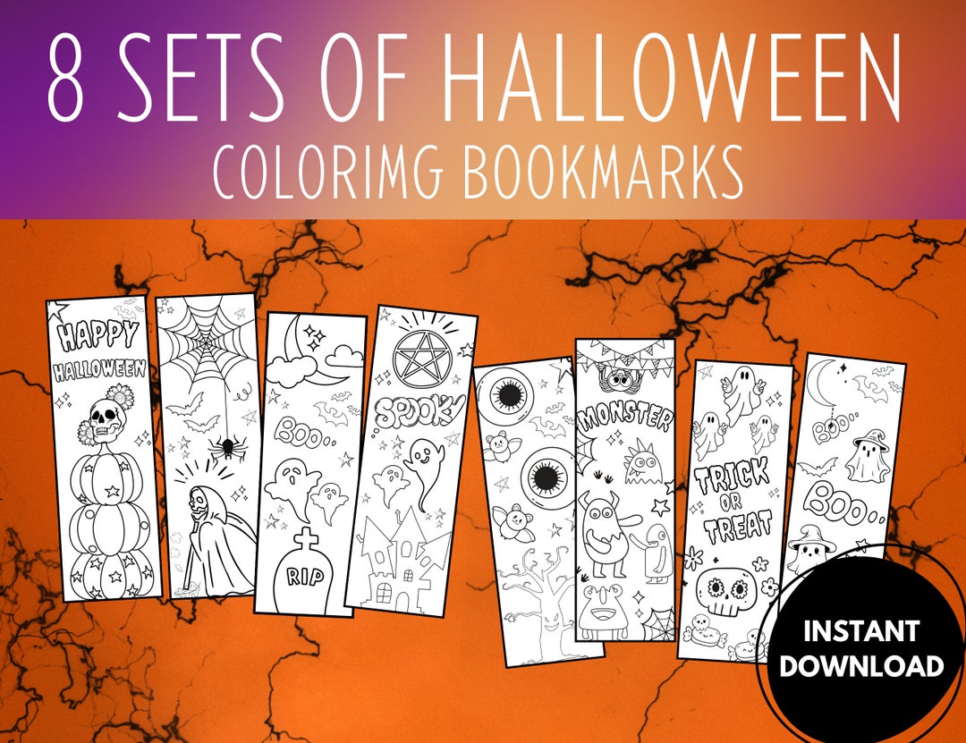 8 Printable Halloween Coloring Bookmarks for Kids,halloween Activities ...