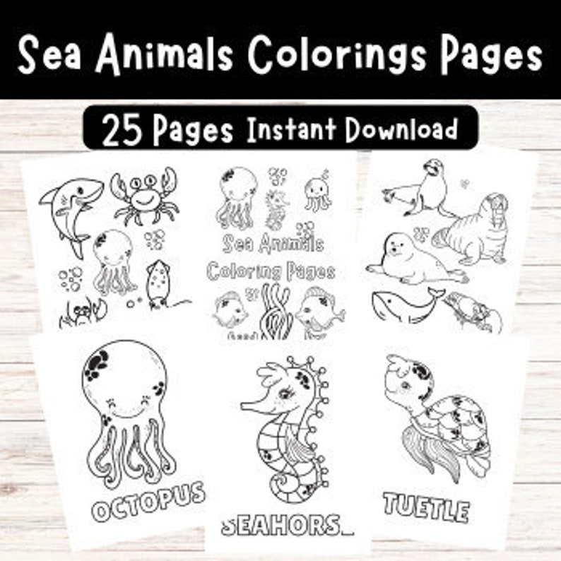 Sea Animals Coloring Pages25 Printable Animals Under the Sea - Etsy