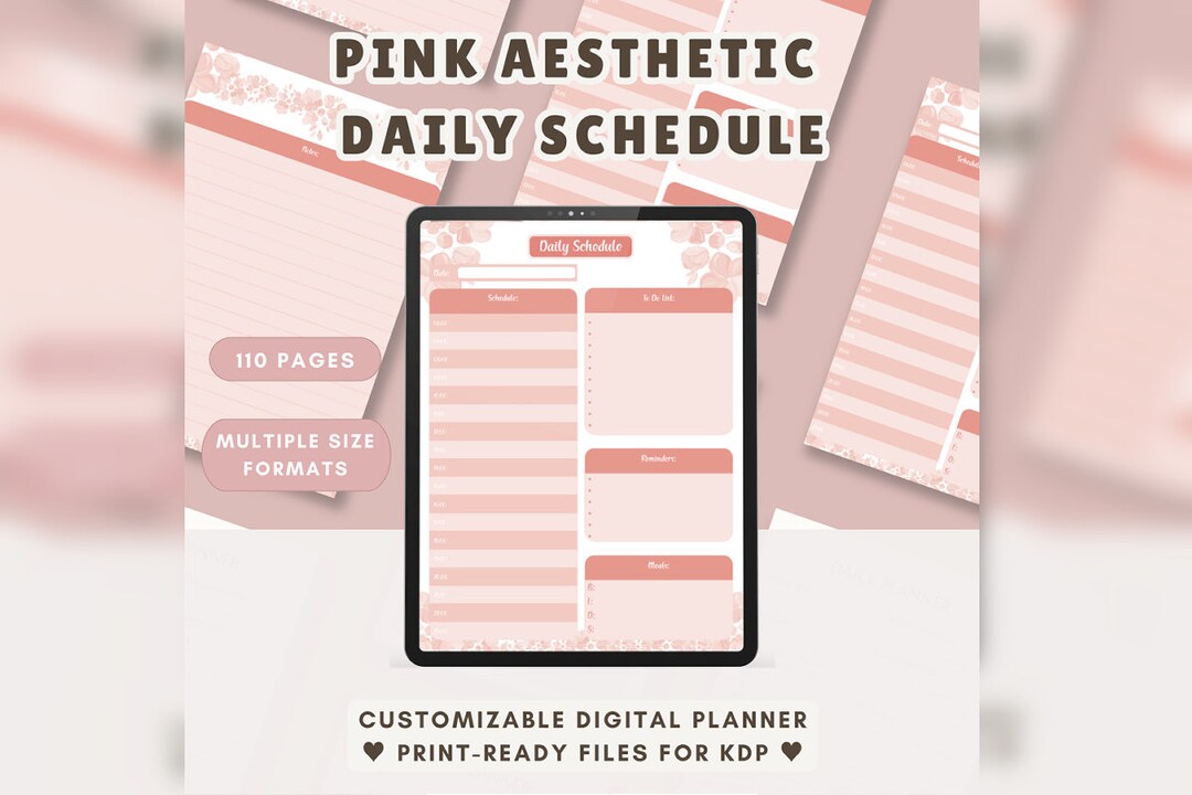 Pink Aesthetic Daily Schedule- Agenda With Multiple Sizes- 6x9, 7.5 X 9 ...