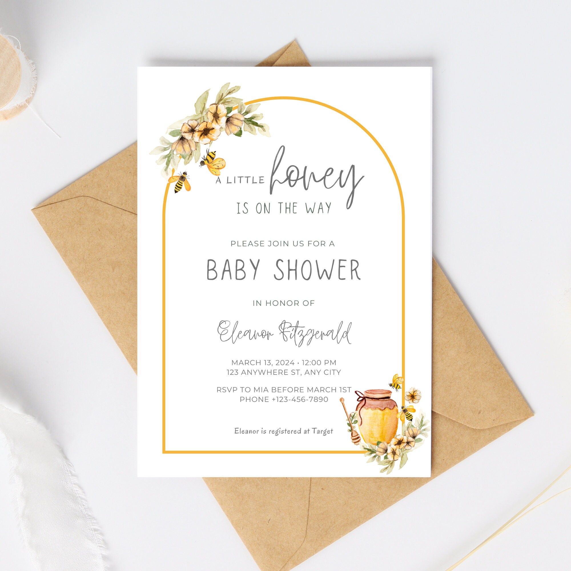 Baby Shower Invitation A Little Honey is on the Way Bee - Etsy