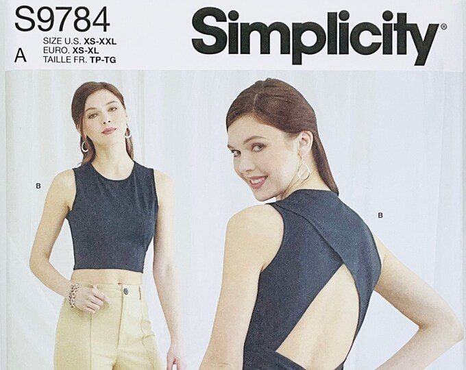 Simplicity 9784 Easy Open Back Knit Crop Top Shirt Sewing Pattern for ...